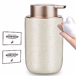 GIRLUFO White Soap Dispenser,Kitchen Foaming Ceramic Soap Dispenser with Champagne Gold Pump,Foam Soap Dispenser for Cleanser Essence,Shower Gel,11.5OZ Sanitizer Dispenser