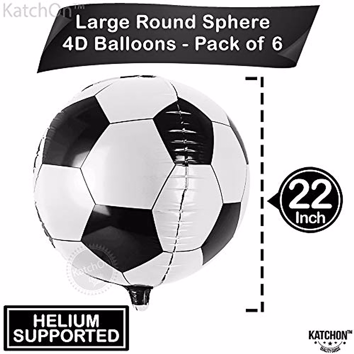 KatchOn, Huge 22 Inch Mylar Soccer Balloons - Pack of 6 Soccer Ball Balloons | 4D Soccer Balloon for Soccer Party Decorations | Soccer Foil Balloons, Soccer Birthday Decorations | Soccer Party Favors