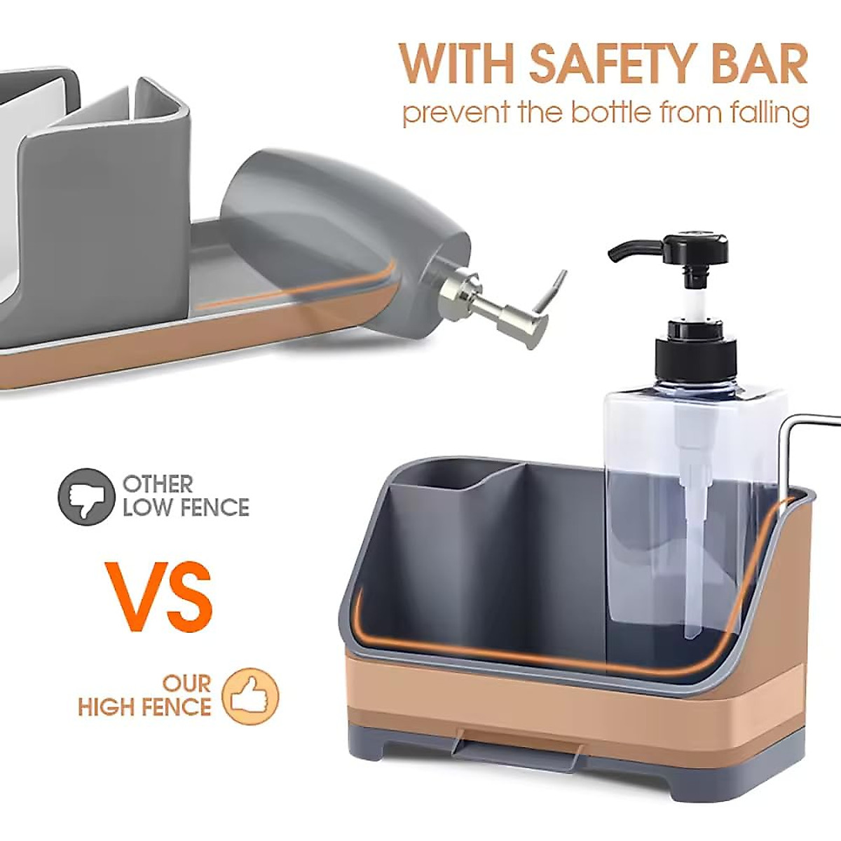 89 Oaks Sponge Holder for Kitchen Sink, Kitchen Sink Caddy with Soap Dispenser and High Brush Holder, Kitchen Sink Organizer Countertop, Rust Proof, Kitchen Organizers and Storage Essentials