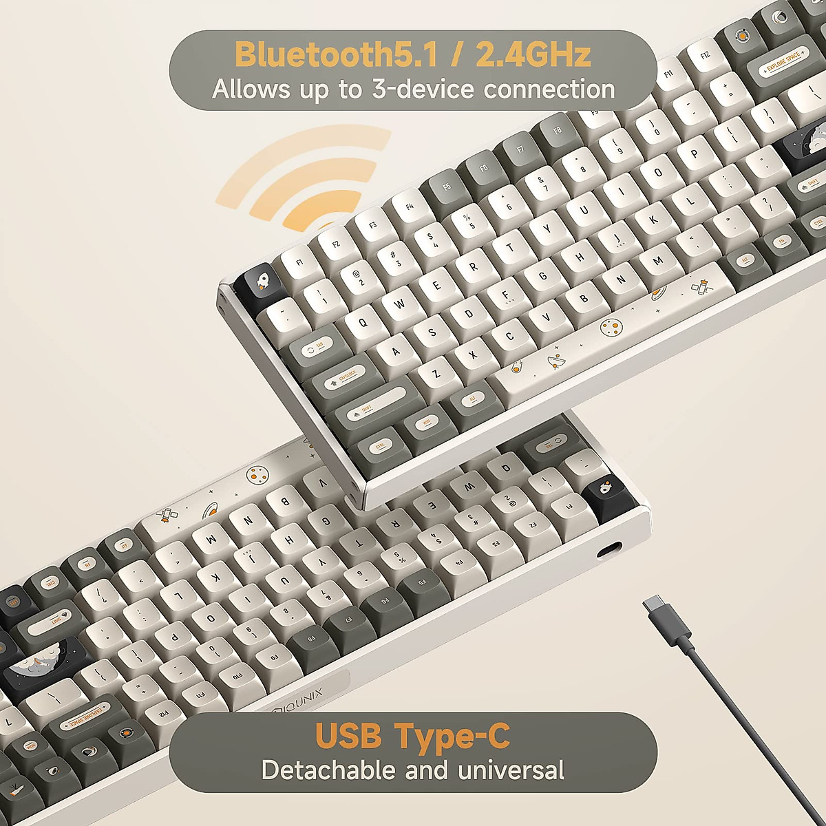 iQunix F97 Hitchhiker Gaming Keyboard, 96% Layout 100 Keys 2.4G & Bluetooth 5.1 Wireless Hot Swappable Mechanical Keyboard with TTC Gold Pink Switch for Windows/Mac/Android/iOS