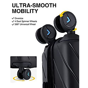 BAGSMART Carry On Luggage 22x14x9 Airline Approved, 1OO% PC Lightweight Carry On Hardside Suitcase, 20 Inch Hard Shell Luggage with Spinner Wheels, Waterproof Rolling Suitcase for Men and Women, Black