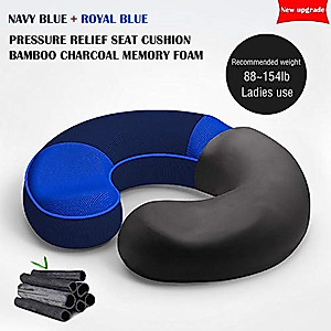 Seat Cushion for Office Chair Gaming Chair Wheelchair-Ergonomic Desk Chair Cushion Pillows for Pain Relief-Comfort Memory Foam Coccyx Pad for Sitting-Washable Cover-Woman-Navy Blue & Royal Blue-B