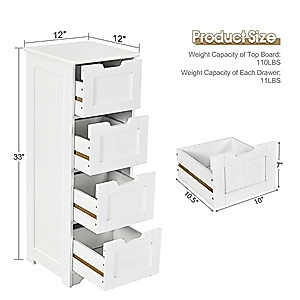 MAXCBD Nightstand Bedside Table Drawer Cabinet Bathroom Floor Cabinet Free-Standing Side Storage Organizer with 4 Drawers White Bathroom Cabinet Storage Tower Dresser