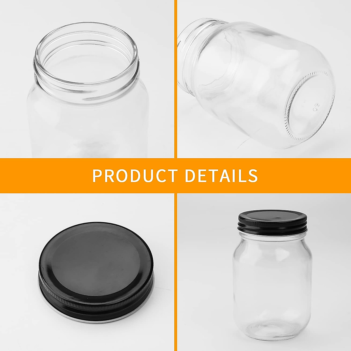 Encheng 16 oz Glass Jars With Black Lids,Wide Mouth Ball Mason Jars For Storage,Canning Jars For Pickles,Herb,Jelly,Jams,Honey,Dishware Safe,Set Of 15