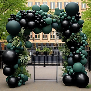 Dark Green Black Balloon Garland Double Stuffed Balloons Different Sizes Latex Emerald Green Black Balloon Hunter Green Black Balloon Arch Kit for Birthday Baby Shower Christmas Safari Party decoratio