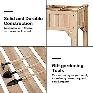 AMERLIFE Raised Garden Bed with Legs 36.3x36.3x24 Inch Herb Planter with Divider Liner Flower Herb Wood Planter with Storage Shelves for Backyard Patio Extra Gloves 3 Tools 8 Grow Area 20 T-Tag