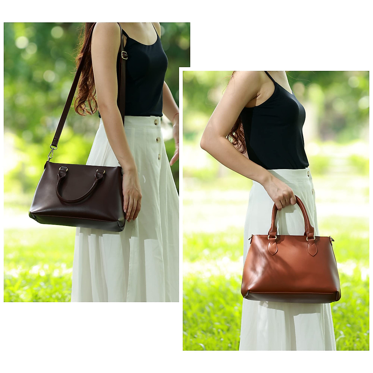 Top Handle Vegan Leather Satchel Bag For Women (Light brown Camel) Retro Faux Casual Purse Classic Vintage Simple Shoulder Handbag