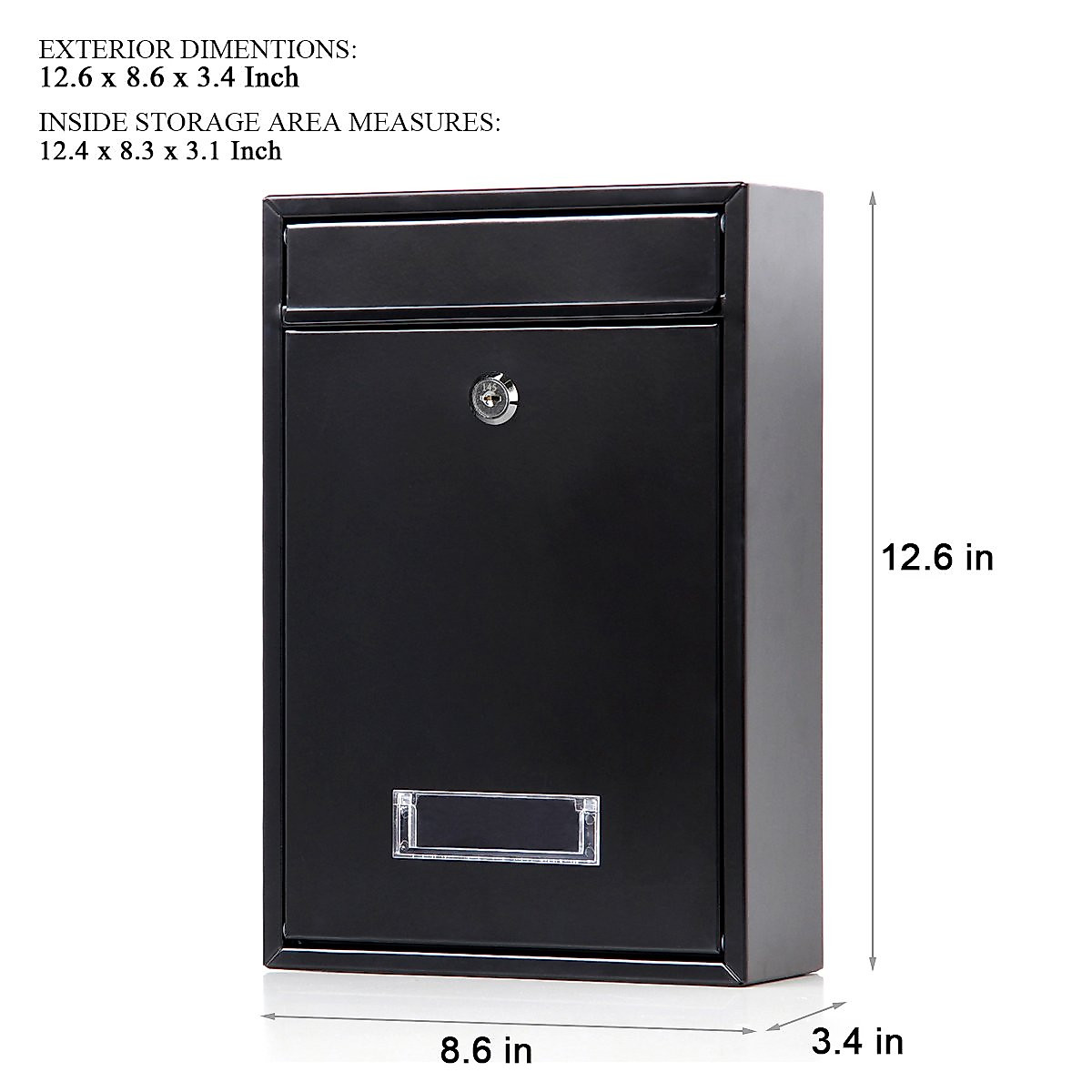 Locking Mailboxes Wall Mounted Vertical – Jssmst Key Lock Drop Mail Box Medium Capacity Galvanized Steel Cover Rust-Proof Metal Post Box, 12.6 x 8.5 x 3.4 Inch, Black, SM-0601L