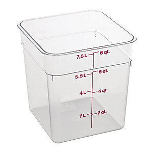 Cambro 8SFSCW CamSquare Food Container 8 qt. 8-3/8x8-3/8x9-1/8 clear, 6ct,Orange/pink