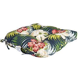 Magpie Fabrics Outdoor/Indoor Tufted Seat Cushion with Ties Set of 2, 19"x19" Waterproof Patio Chair Pads Tatami for Room Garden Balcony Office Decor, Midnight Floral