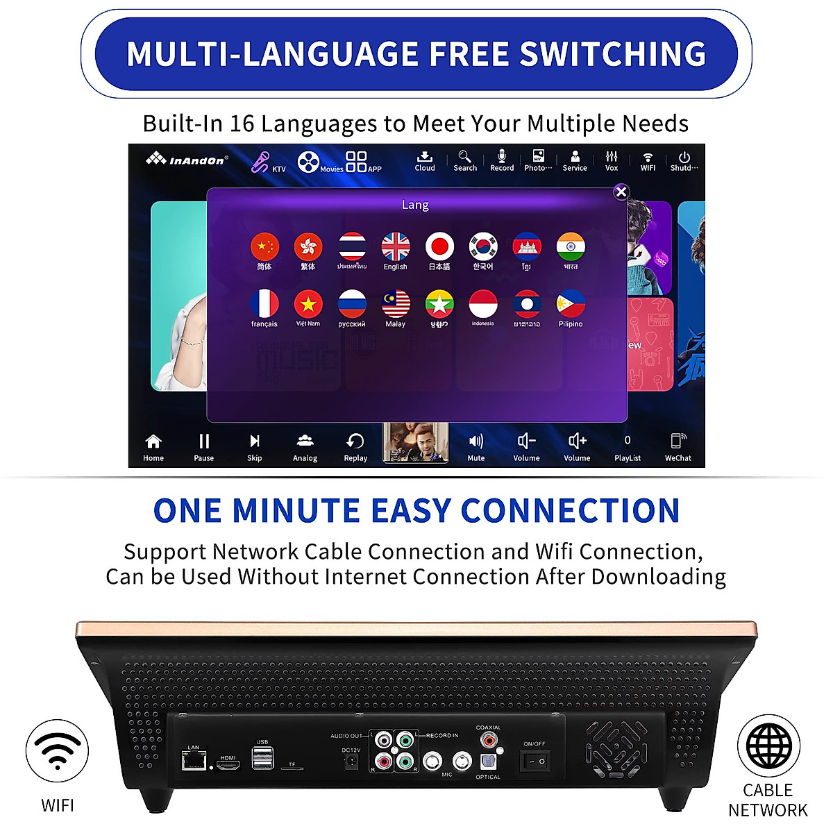 Chinese Karaoke Machine, 19 Inch Touch Screen Phone Remote & App Control Cloud Download Songs All in One Karaoke System with Wireless Mic, KTV Singing Karaoke Player for Family Bar Home Party