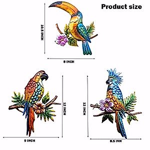 J-Fly Metal Parrot Wall Decor Tropical Outdoor Wall Decor Parrot Outdoor Metal Wall Art Metal Bird Wall Decor Outdoor Toucans Decor Patio Wall Fence Garden Home Kitchen Decor 11 Inch