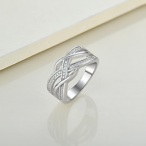 YL Twisted Knot Ring 925 Sterling Silver Celtic Knot Rings Cubic Zirconia Infinity Statement Rings-size9
