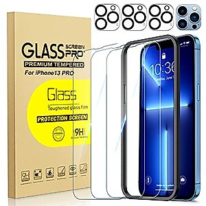 NatuBeau 3 Pack Screen Protector Compatible with iPhone 13 Pro with 3 Pack Camera Lens Protector, iPhone 13 Pro Screen Protector Tempered Glass, 6.1 inch, 9H Hardness, Scratch Resistant, Easy Installation