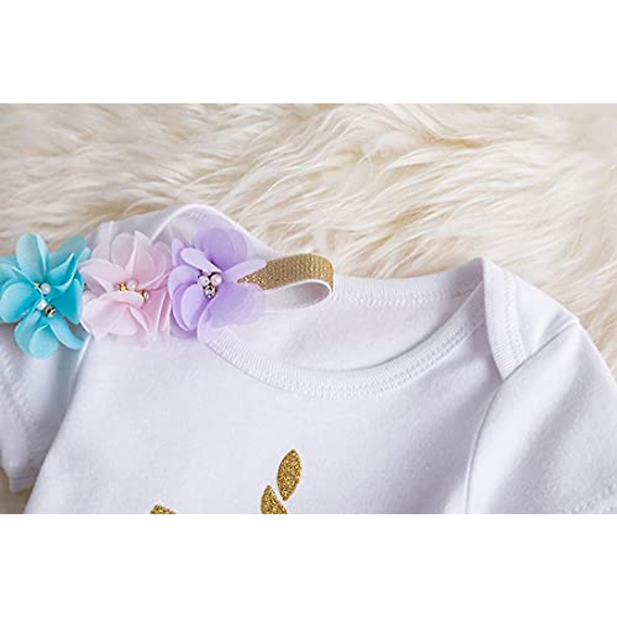 Bow Dream Baby Girls 1st Birthday Outfits Set 4 Pcs Rainbow Tutu Skirt T-Shirt Headband Sandals B
