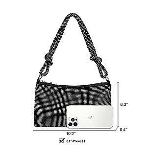 YUWITA Rhinestone Purse Women Evening Glitter Sparkly Mini Bag (Silver-Black)