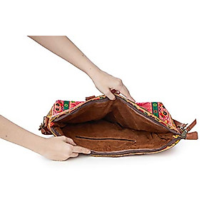 changnoi Embroidered Tote Bag with Adjustable Leather Crossbody Strap