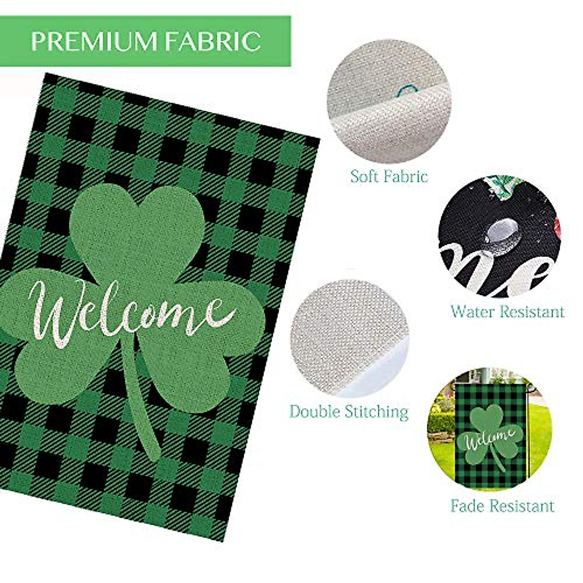 St. Patrick's Day Garden Flag Vertical Double Sided Buffalo Plaid Burlap Shamrock Garden Flag, St Patricks Day Holiday Yard Home Outdoor Decoration 12.5 x 18 Inch