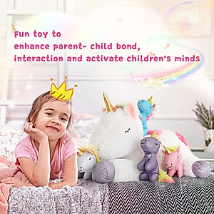 DOLDOA 22'' Unicorn Stuffed Animal for Girls, Mommy Stuffed Unicorn with 4 Baby Unicorns, Cute Plush Unicorn Plush Toy for Kids