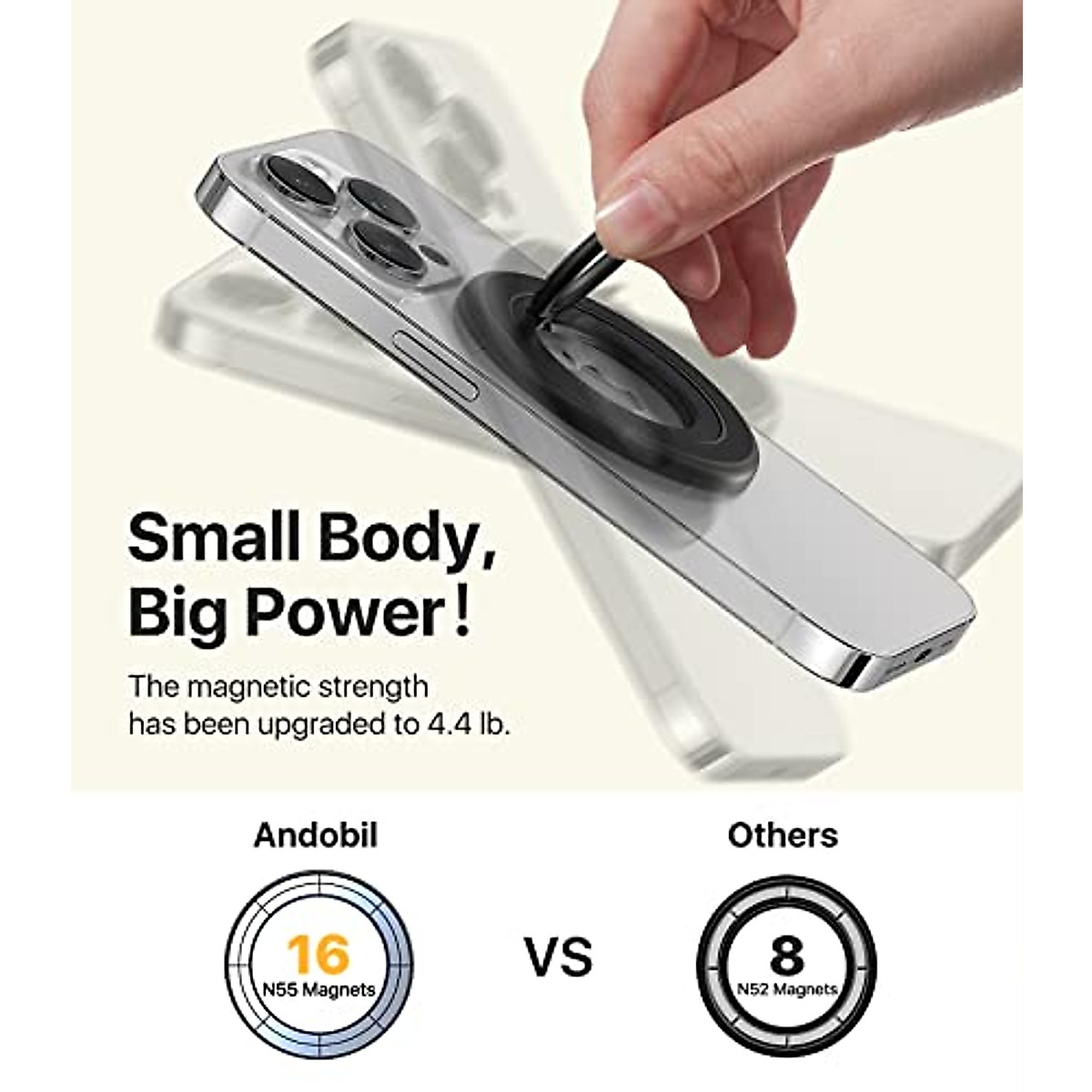 andobil Magnetic Phone Grip for Magsafe [Drop Protection] Strong Magnetic Finger Phone Ring Holder Compatible with Magsafe Accessories, iPhone 14 Plus 13 12, Pro, Pro Max, All Cell Phones, Black