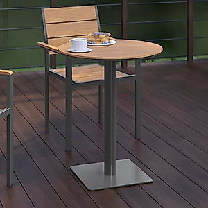 Flash Furniture Finch Commercial Grade Round 24" Table with Faux Teak Poly Slats and Steel Frame, Natural/Gray