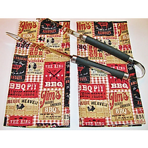 BBQ Print Kitchen Towels (Set of 2) Lightweight Dish Towels 100% Cotton Wash/Dry 28" x 18" Grilling Cookout Patio Design