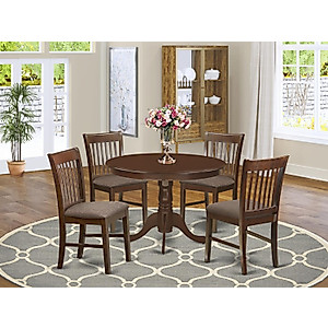 East West Furniture HLNO5-MAH-C 5 Piece Kitchen Table & Chairs Set Includes a Round Dining Room Table with Pedestal and 4 Linen Fabric Upholstered Dining Chairs, 42x42 Inch, Mahogany