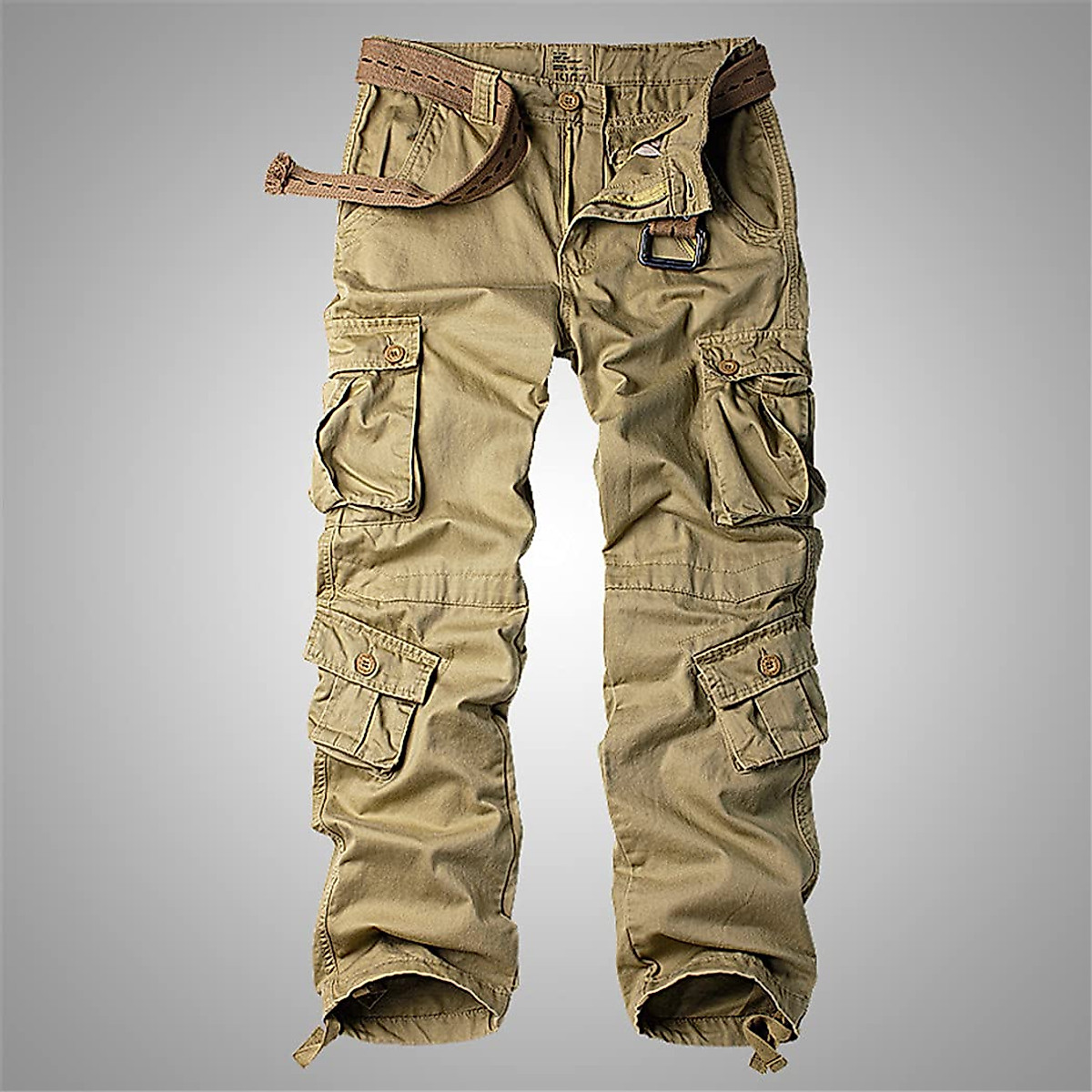 KEHAIOO Men's Cotton Military Cargo Pants, 8 Pockets Casual Work Combat Trousers, Military Army Camo Cargo Pants Plus Size Gray 4XL