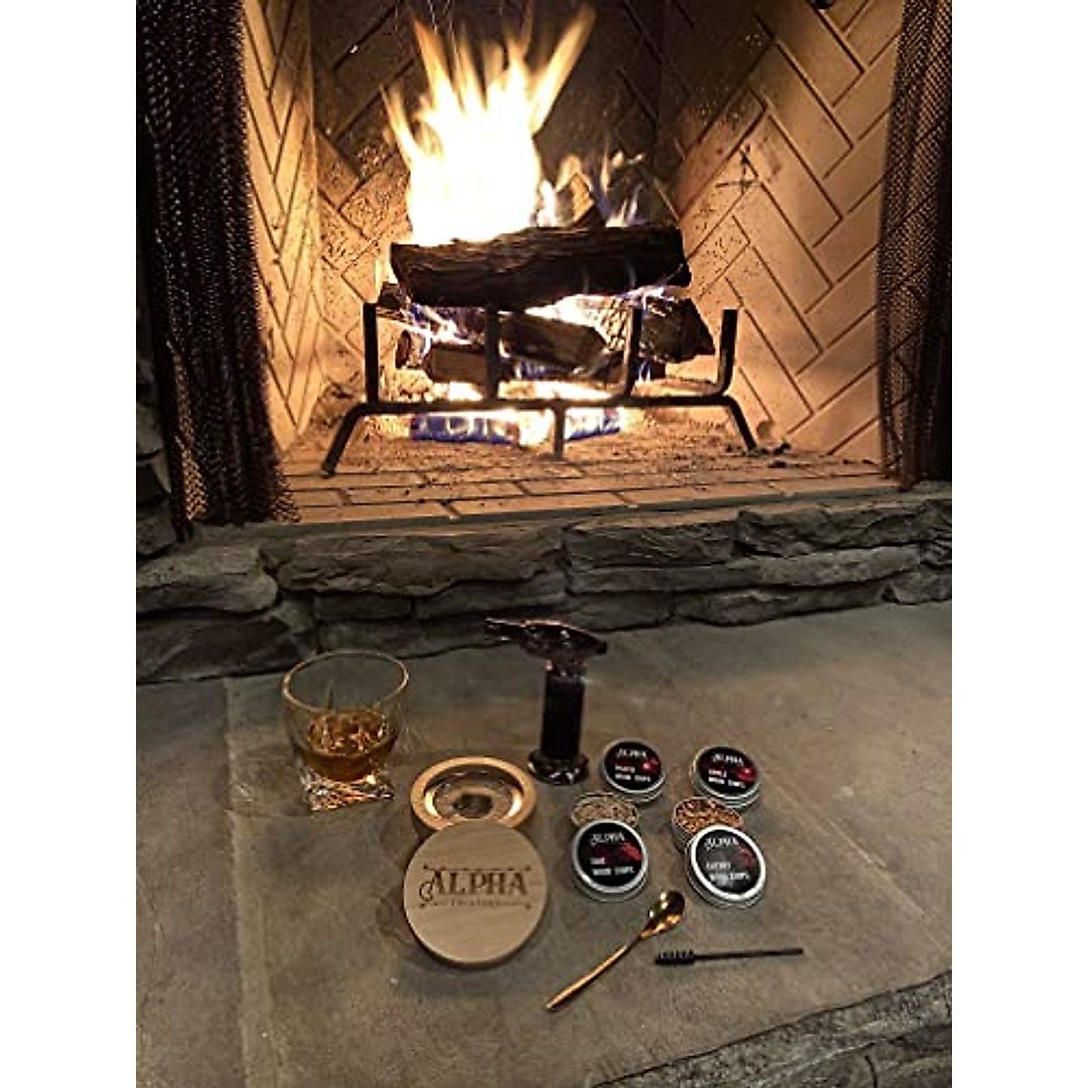 Alpha Cocktails - Cocktail Smoker Kit with Torch - Great for Smoking Whiskey and Bourbon Drinks - 4 Flavors of Smoking Wood Chips with Butane Torch - Homemade Smoked Cocktails - [butane not included]