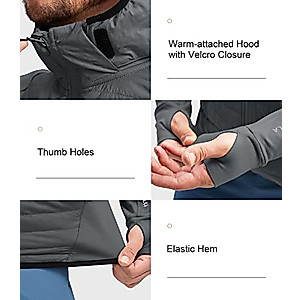 Pudolla Men's Lightweight Puffer Jacket Winter Thermal Running Jacket Hybrid Waterproof Down Coat for Golf Hiking(Dark Grey Large)