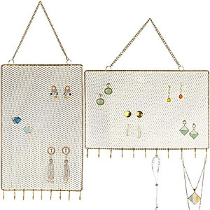 Heesch 2pack Earring Wall Holder Hanging Earring Organizer Wall Mounted Jewelry Organizer Stud Holder Diamond Grid with Hooks for Necklaces Bracelets (Small Grid)