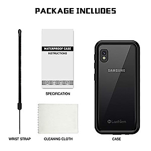 Lanhiem Samsung Galaxy A10E Case, IP68 Waterproof Dustproof Shockproof Case with Built-in Screen Protector, Full Body Sealed Underwater Protective Cover for Galaxy A10e (Black/Clear)