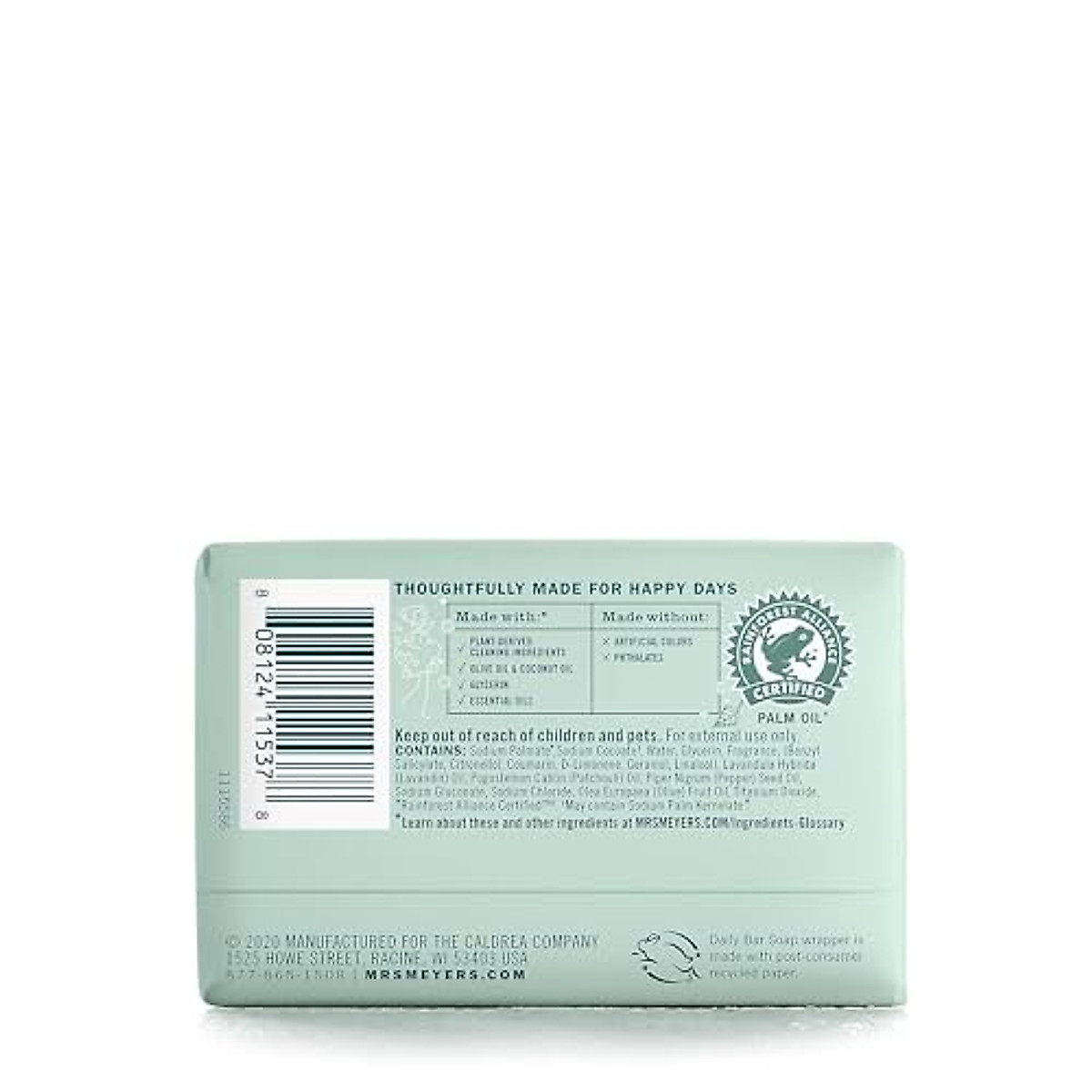 MRS. MEYER'S CLEAN DAY Bar Soap, Use as Body Wash or Hand Soap, Made with Essential Oils, Birchwood_, 5.3 oz, 4 Bars