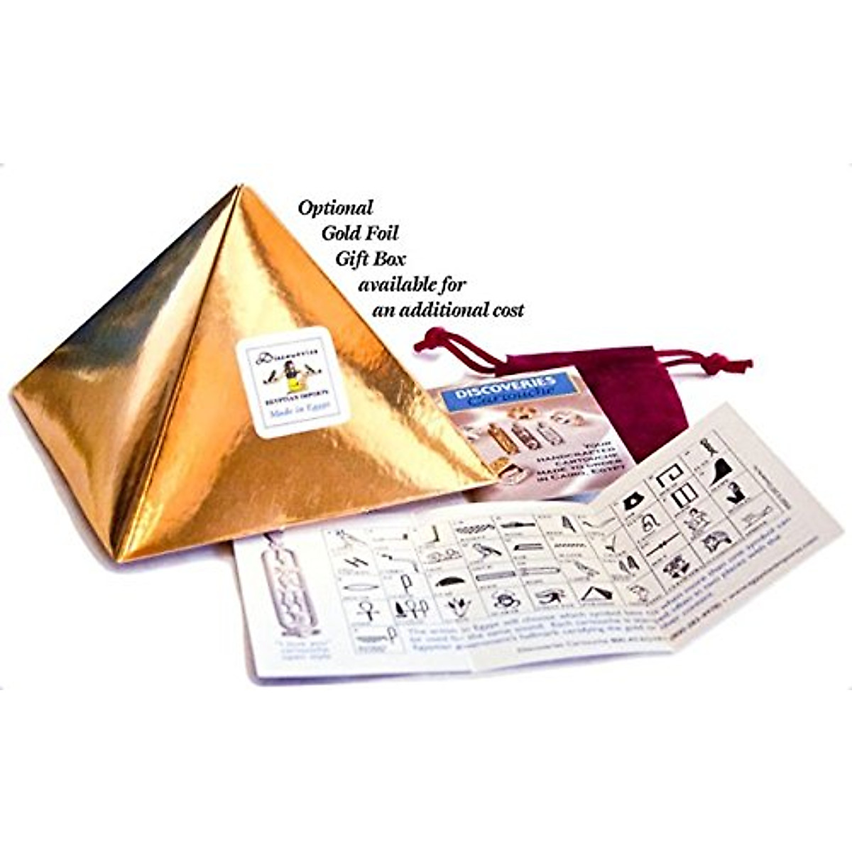 Discoveries Egyptian Imports - Handmade Sterling Silver Cartouche with PEACE Translated into 18K Gold Hieroglyphic Symbols - Open Style - Made in Egypt