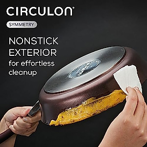 Circulon Symmetry Hard Anodized Nonstick Sauce Pan/Saucepan with Straining and Lid, 3.5 Quart, Red