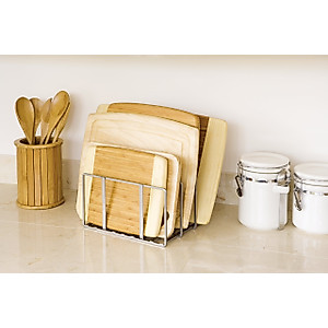 Seville Classics Vertical Pan Lid Rack Kitchen Counter and Cabinet Organizer, 10" W x 8.5" D x 5" H, Platinum