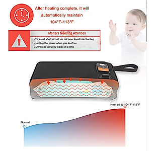 ERIQKCA Portable Car Wipes Heater Warmer, Multifunctional Baby Wet Wipes Warmer with Digital Display Screen, Home Car Dual-use Thermostat Heating Bag for Travel/Camping/Working （Black)