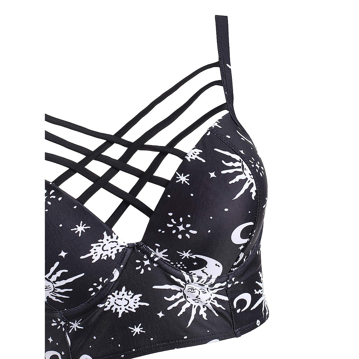 JHDESSLY Women's Underwire Sun Start Moon High Waisted Racerback Vintage Two Piece Swimsuit Black