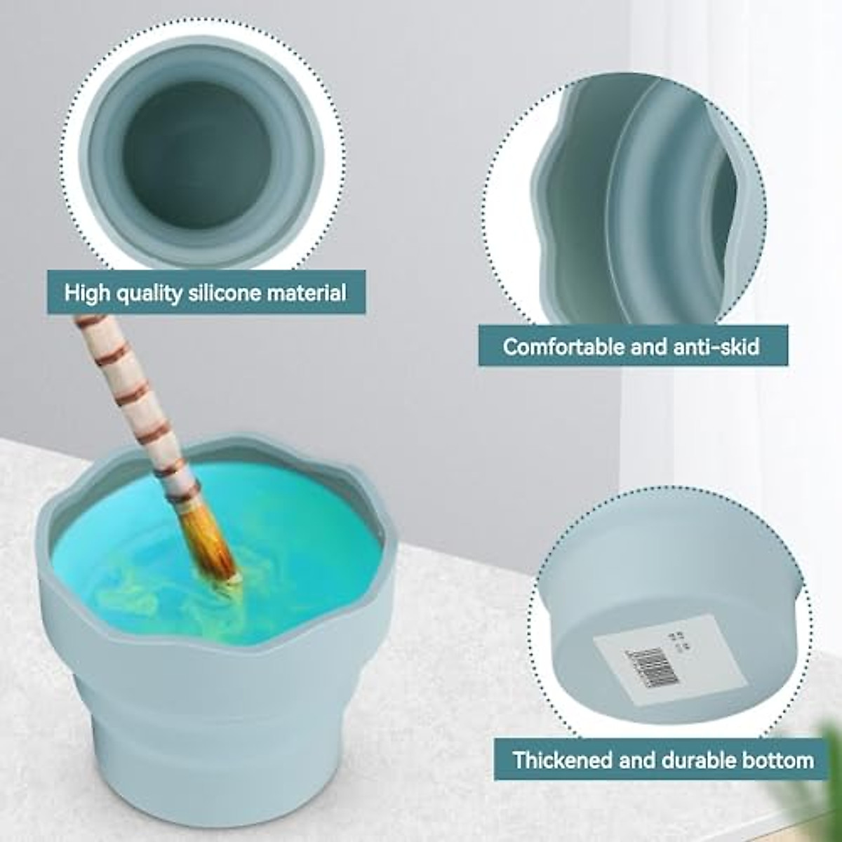 Portable Collapsible Paint Brush Washer, Silicone Washing Bucket Brush Holder Cleaner Painting Water Cup for Watercolor Acrylic Oil Painting(Blue)