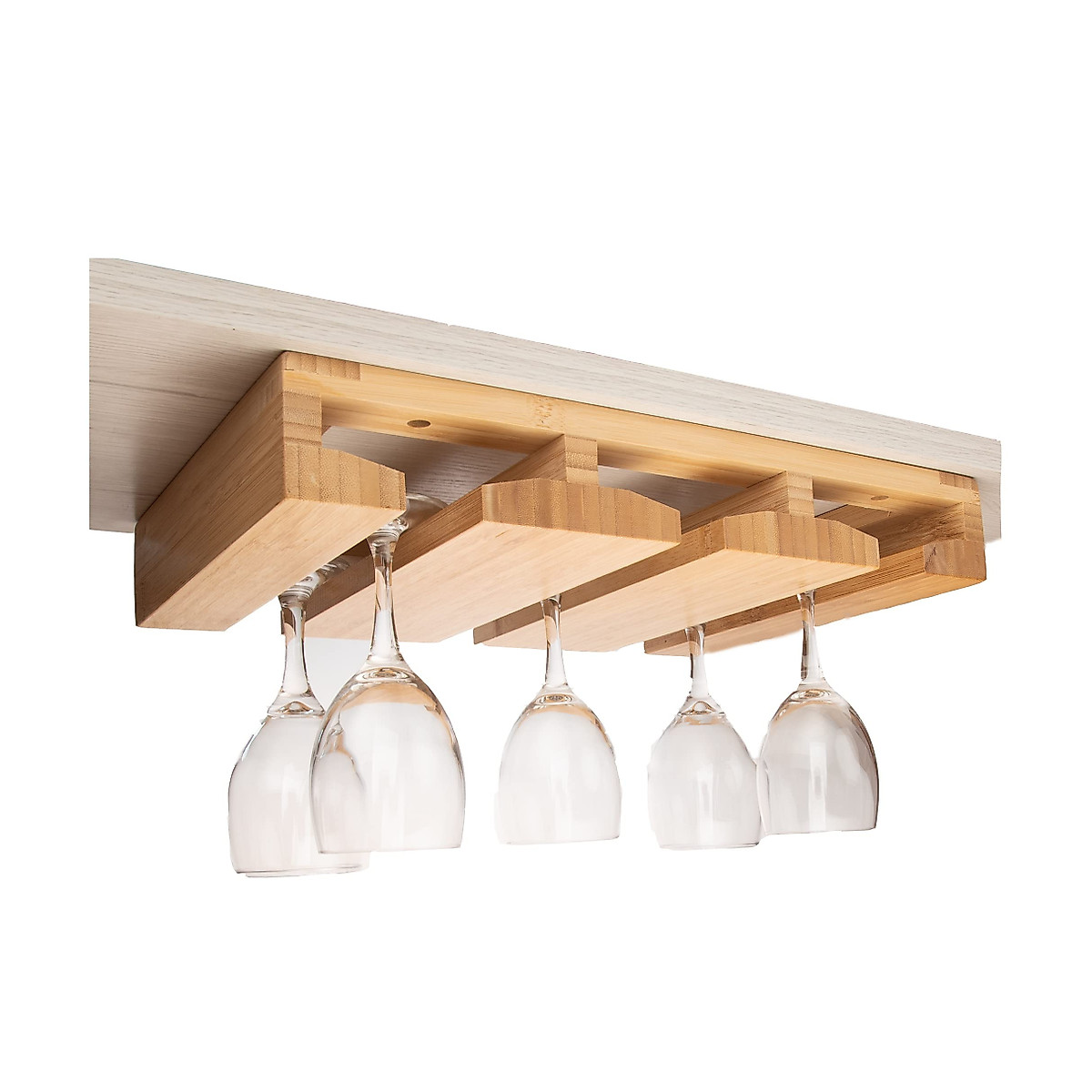 Mateda Bamboo Wine Glass Holder, Under Cabinet Hanging Stemware Display Rack