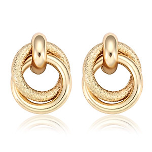 Twisted Earrings Round Double Circle Stud Earrings Statement Chunky Polished Drop Hoop Earrings for Women(gold)