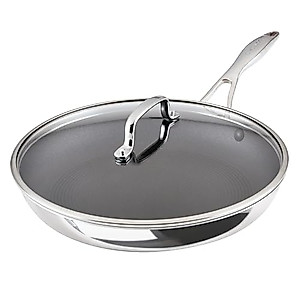 Circulon C1 Series Clad Stainless Steel with ScratchDefense Technology Cookware Nonstick Induction Frying Pan/Skillet with Lid, Metal Utensil Safe, 12.5 Inch Fry Pan - Polished Stainless Steel