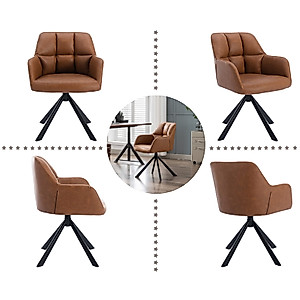 EALSON Comfy Leather Desk Chair Modern Computer Task Chair no Wheels Swivel Accent Chair with Mid Back Arm Chair for Living Room/Bedroom/Home Office, PU Brown