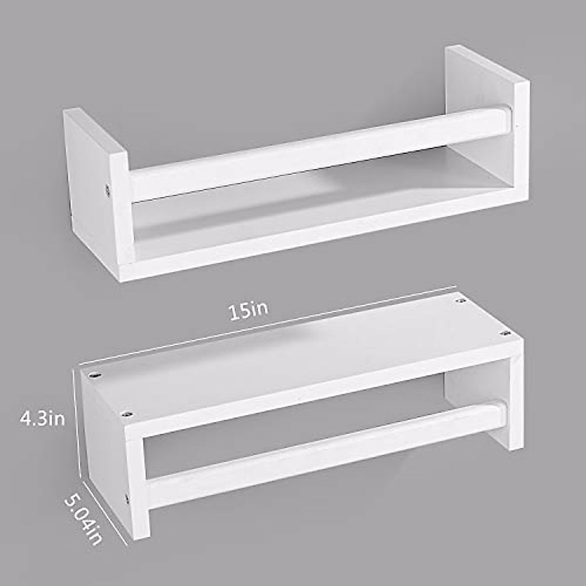 ZGZD White Floating Shelves Wall Shelf for Kitchen Spice Rack or Bathroom Organizer, Set of 2
