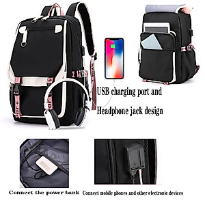 Stylifeo Teenage Girls' Backpack, Middle School Backpack Students Bookbag Daypack for Teen Girls,with USB Charge Port (Black and White)
