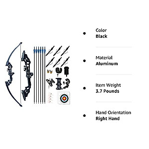 Monleap Archery 51" Takedown Recurve Bow and Arrows Set for Adults Metal Riser Longbow Kit Right Hand Straight Bow for Beginner Hunting Shooting Practice 30 40 50lb (50lb, Black)