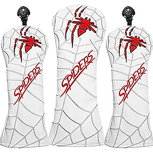 PU Leather Spider Embroidery Golf Club Head Covers for Taylormad Driver Fairway Woods Hybird (White Driver Cover)