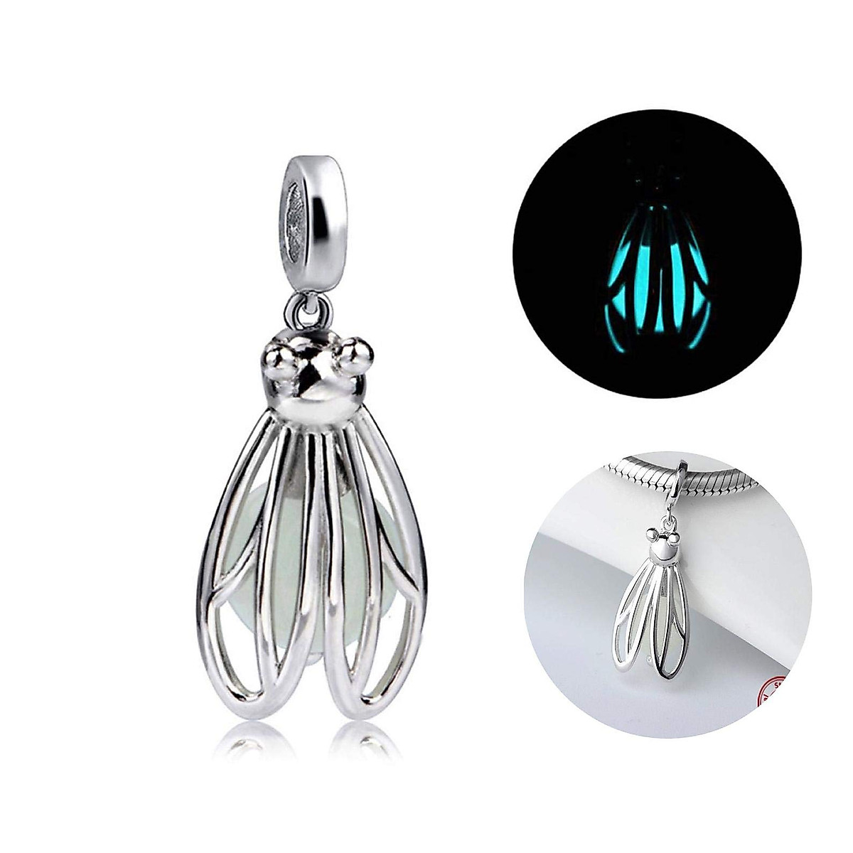 Bolenvi Luminous Firefly Glow in The Dark 925 Sterling Silver Charm Bead Pendant for Pandora & Similar Charm Bracelets or Necklaces