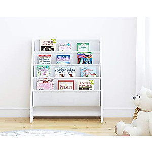 UTEX Kids Sling Bookshelf, Kids Bookshelf with Organizer, Kids Magazine Rack - Book Rack for Kids,Book Organizer (White)