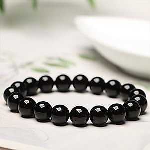 Black Tourmaline Bracelets For Men Protection Bracelets For Women Chakra Feng Shui Stretchy Obsidian Agates 8mm Beaded Bracelets Lucky Handmade Bracelets(A Grade Tourmaline)